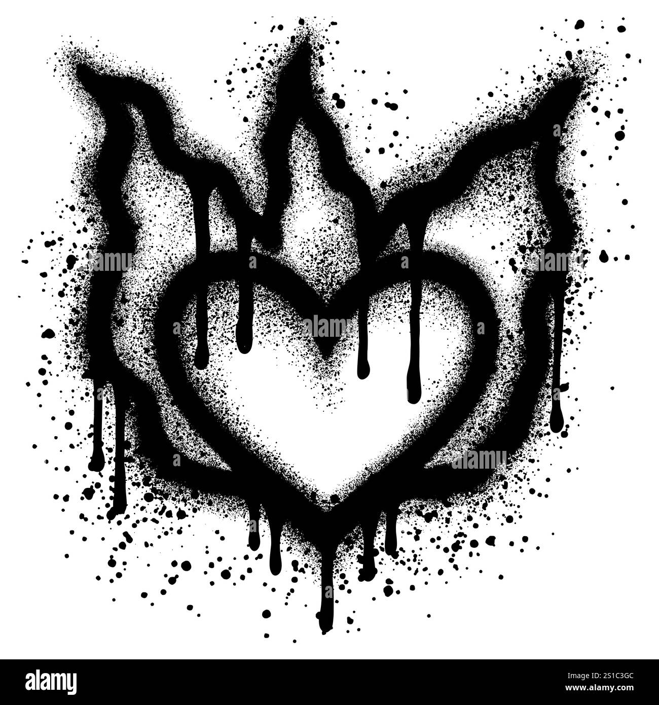 Spray Painted Graffiti Heart flame icon Sprayed isolated with a white ...
