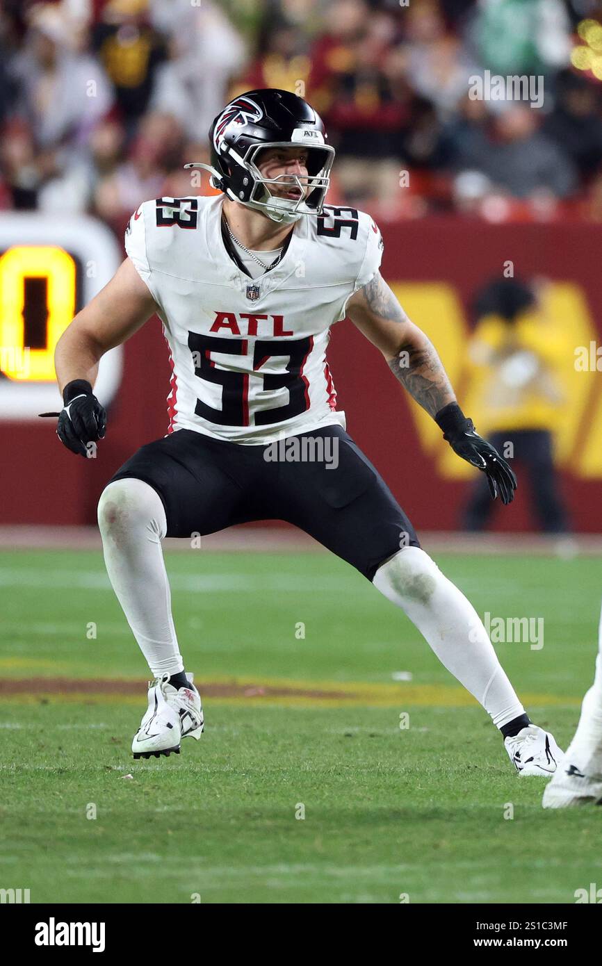 Atlanta Falcons linebacker Nate Landman (53) defends during an NFL ...