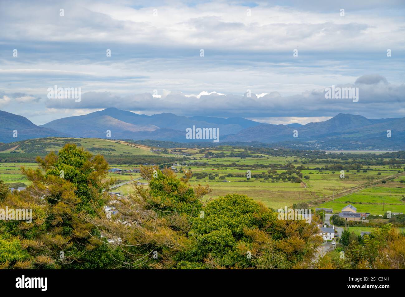 Harlech and Yr Wyddfa from Harlech Castle, Harlech Wales Stock Photo ...