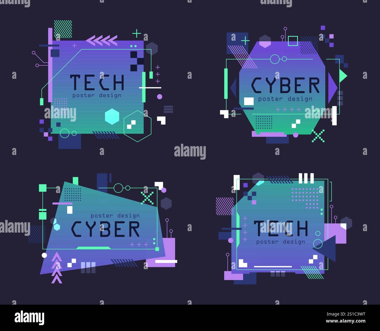 Set of isolated technology banner or vector tech background. Cyberpunk ...
