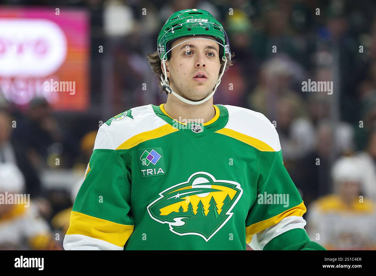 Minnesota Wild Defenseman Brock Faber 7 Looks On During The First