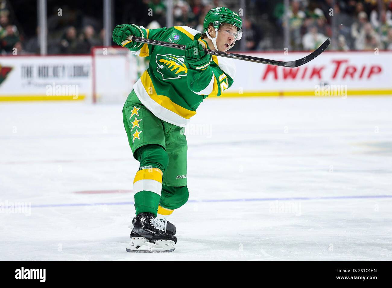 Minnesota Wild left wing Matt Boldy (12) shoots the puck during the ...