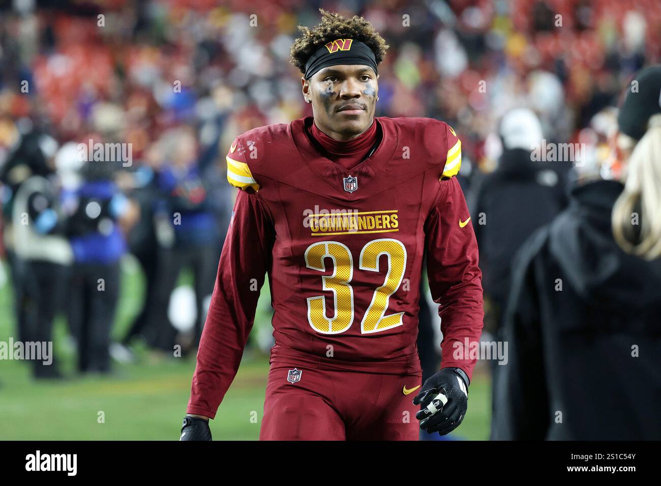 Washington Commanders linebacker Mykal Walker (32) walks off the field ...