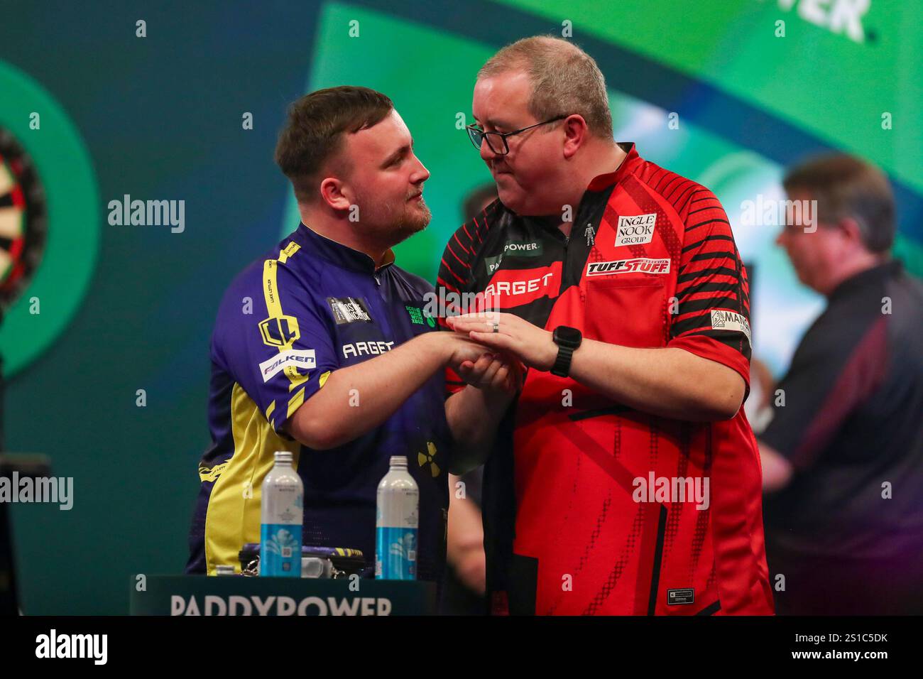 London, UK. 02nd Jan, 2025. Luke Littler celebrates and gestures with ...