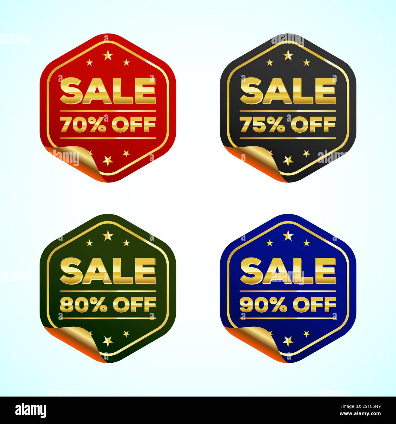 Sale discount icons. Special offer price signs. 70, 75, 80, and 90 percent off symbols Stock ...