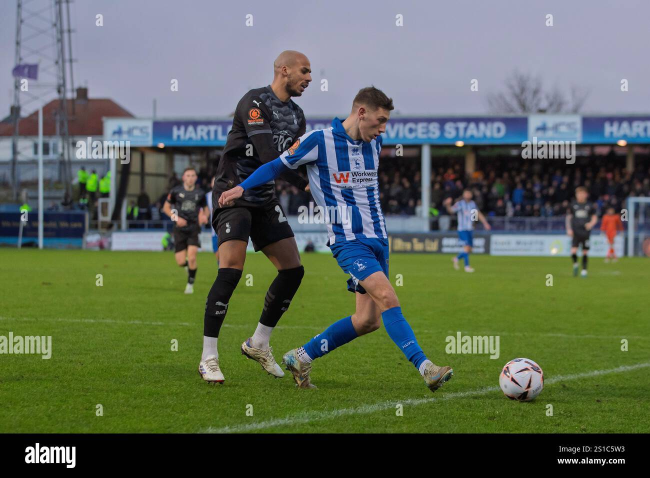 Hartlepool United's Joe Grey in action with Oldham Athletic's Jake ...
