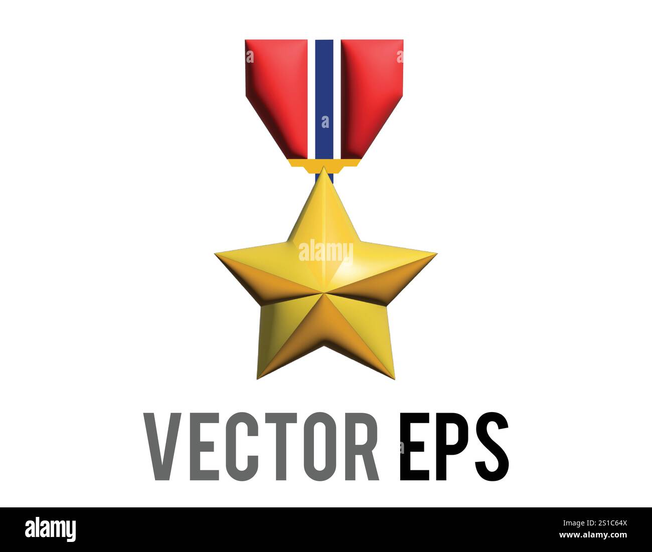 The isolated vector classic golden military medal star icon with red ...