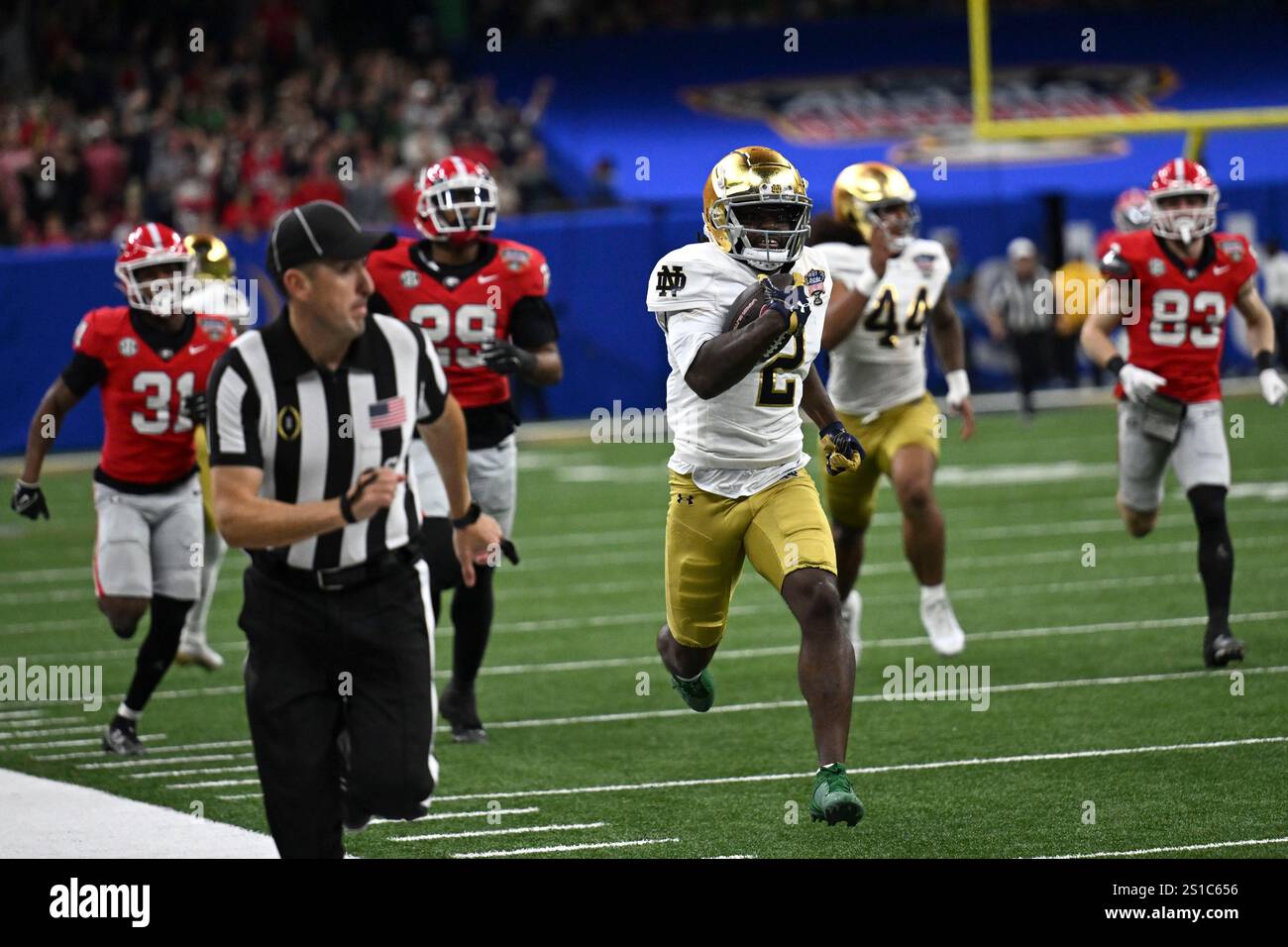 Notre Dame's Jayden Harrison (2) returns a kickoff 98 yards for a ...