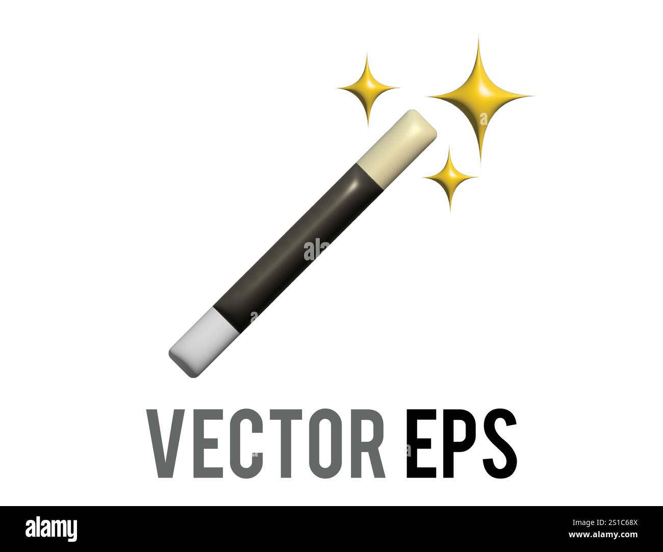 The isolated 3D black classic magic wand and white tips icon with ...