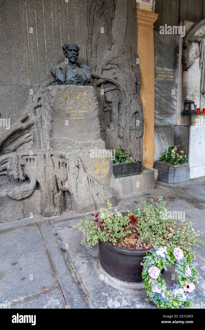 Grave of Czech composer Antonin Dvorak, in Vyšehrad cemetery on the ...