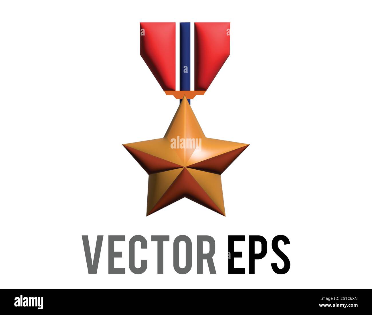 The isolated 3D classic bronze military medal star icon with red, blue ...