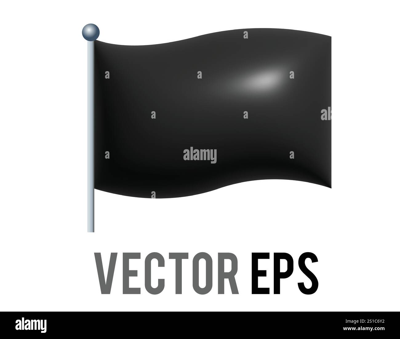 The isolated 3D rectangular black flag icon with silver pole Stock ...