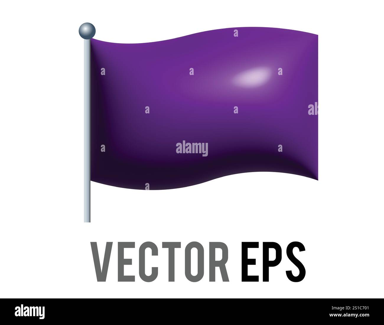 The isolated 3D rectangular purple flag icon with silver pole Stock ...