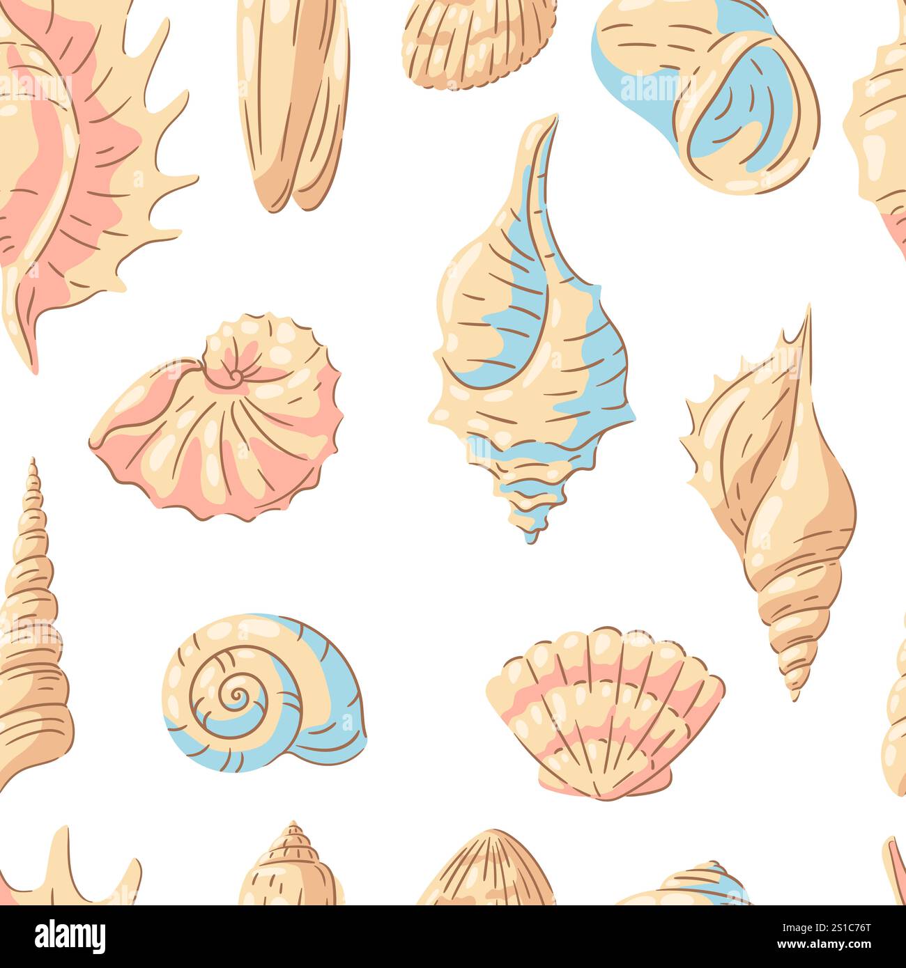 Seamless pattern with seashells. Tropical underwater mollusk shells ...