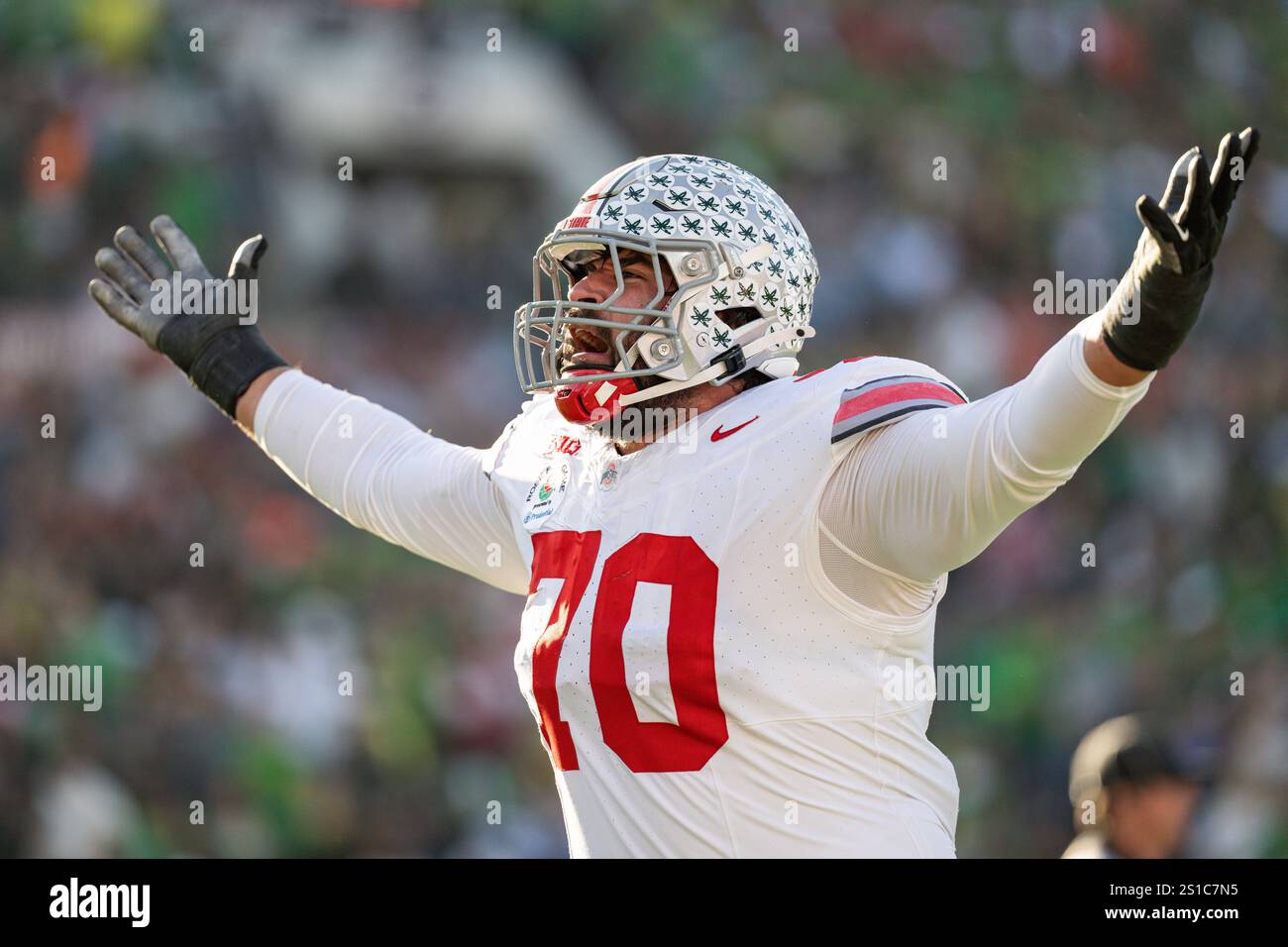 Ohio State Buckeyes offensive lineman Josh Fryar (70) celebrates during ...