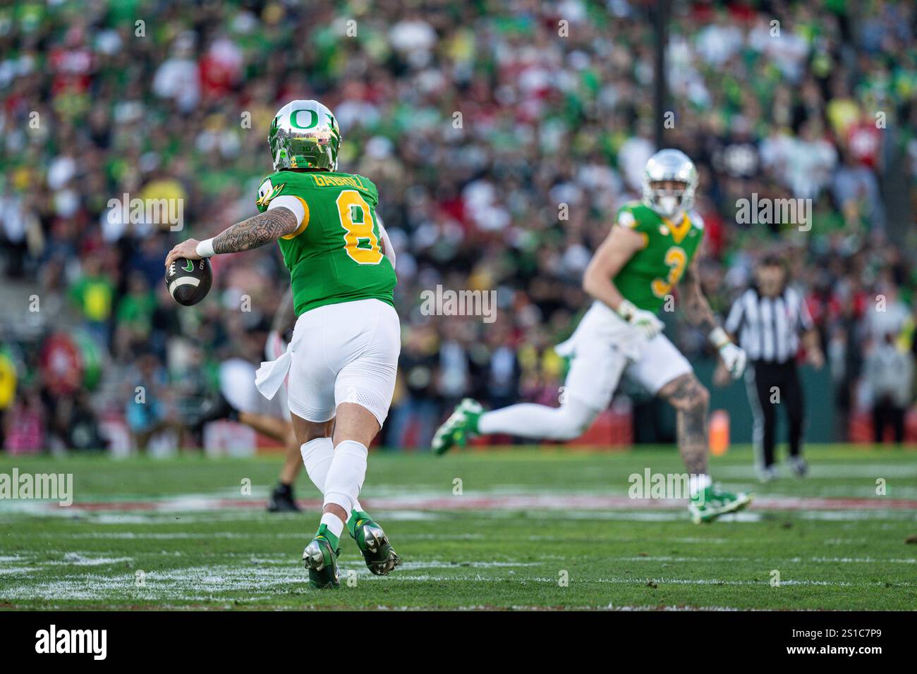 Oregon Ducks quarterback Dillon Gabriel (8) throws a pass during the College Football Playoff ...
