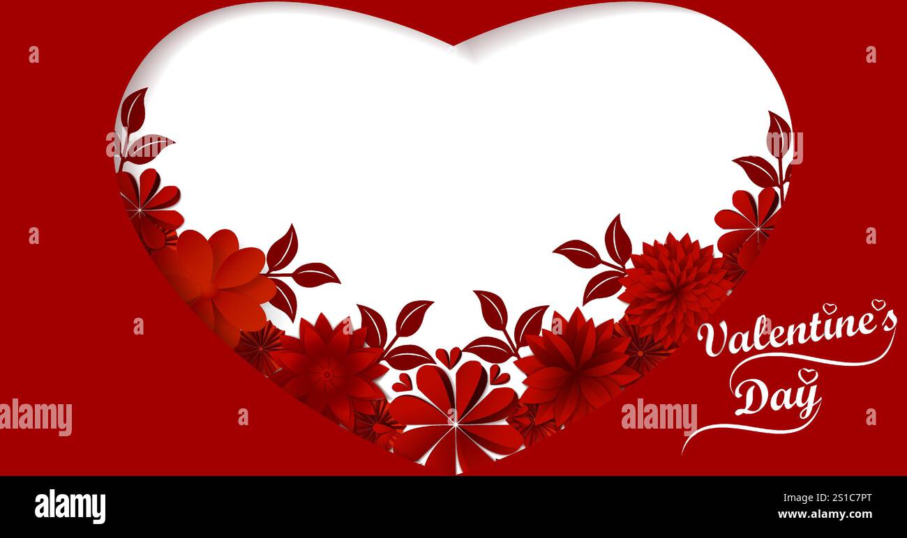 Valentine's Day. Frame with decorative heart and paper flowers ...