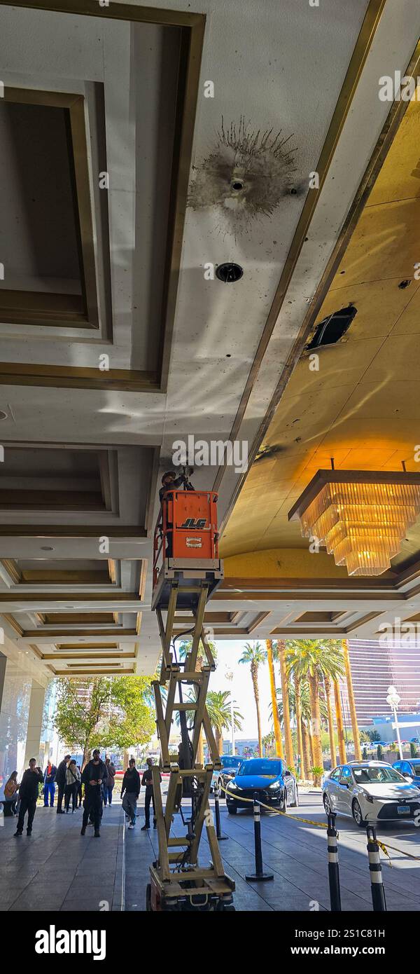 Las Vegas NV: The aftermath of the Tesla CyberTruck explosion at Trump ...