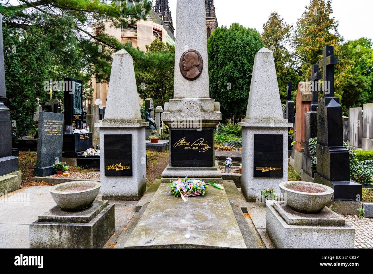 Grave of Czech composer Bedrich Smetana, in the Vyšehrad cemetery on ...