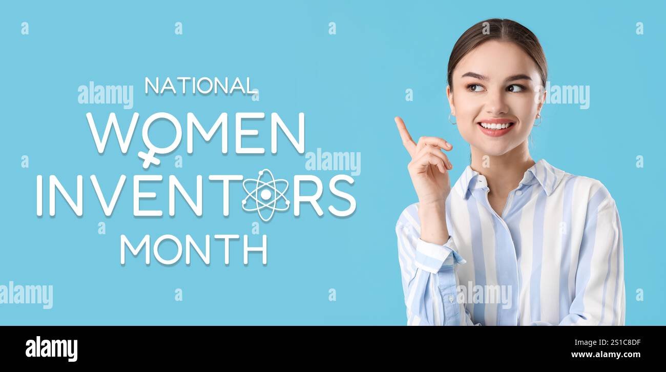 Banner for National Women Inventors Month with young woman Stock Photo ...