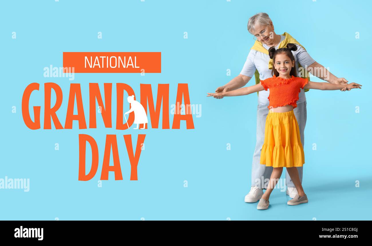 Banner for National Grandma Day with dancing grandmother and her ...