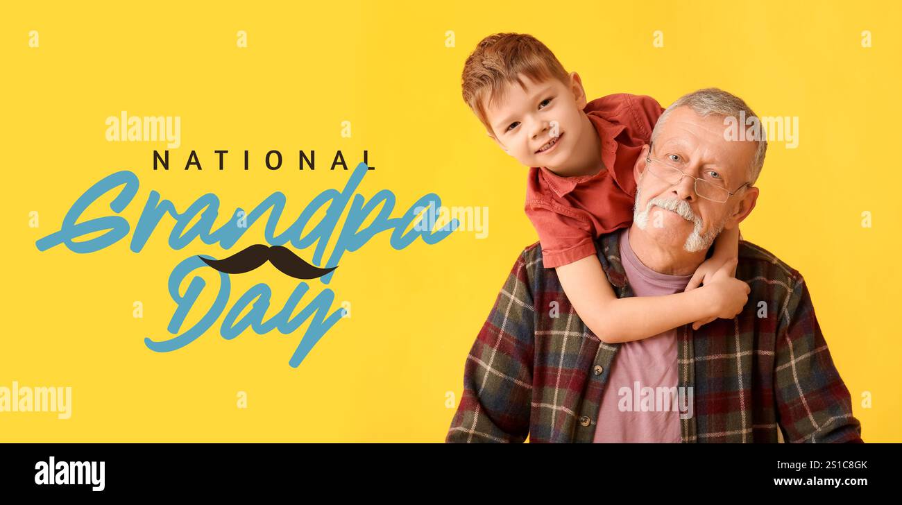 Banner for National Grandpa Day with hugging grandfather and his ...