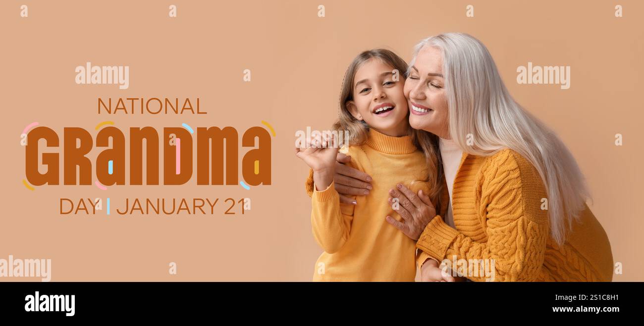 Banner for National Grandma Day with hugging grandmother and her ...
