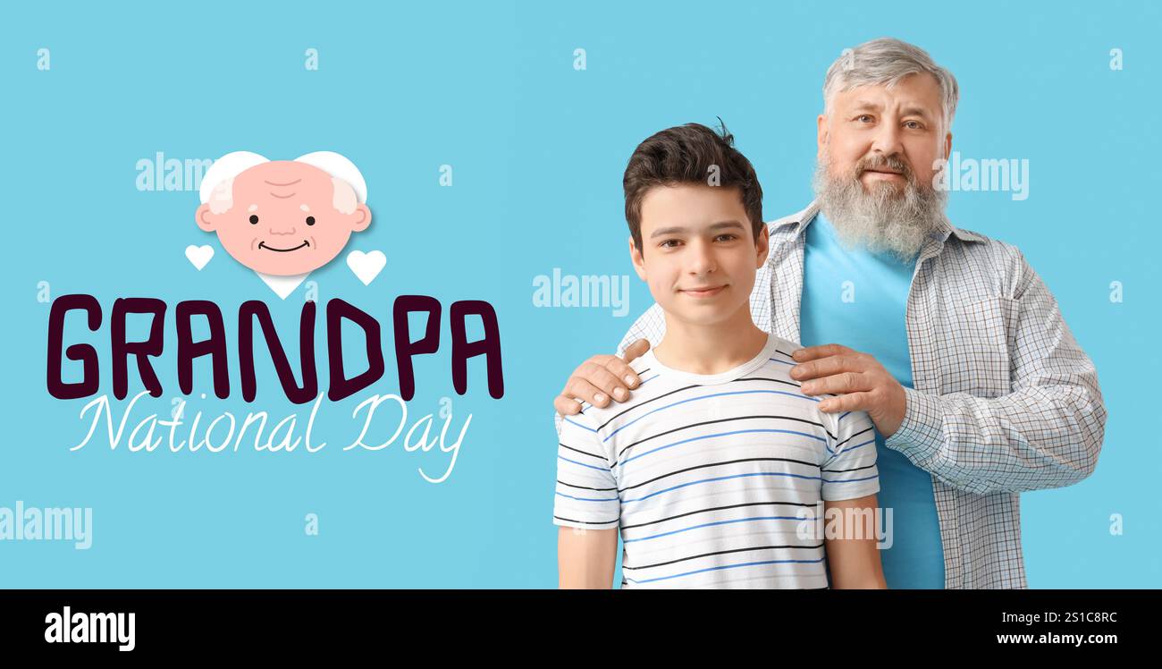 Banner for National Grandpa Day with grandfather and his grandson Stock ...