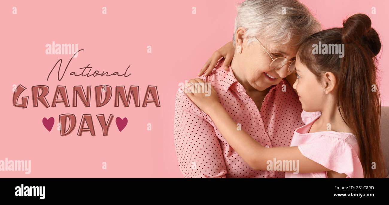 Banner for National Grandma Day with hugging grandmother and her ...