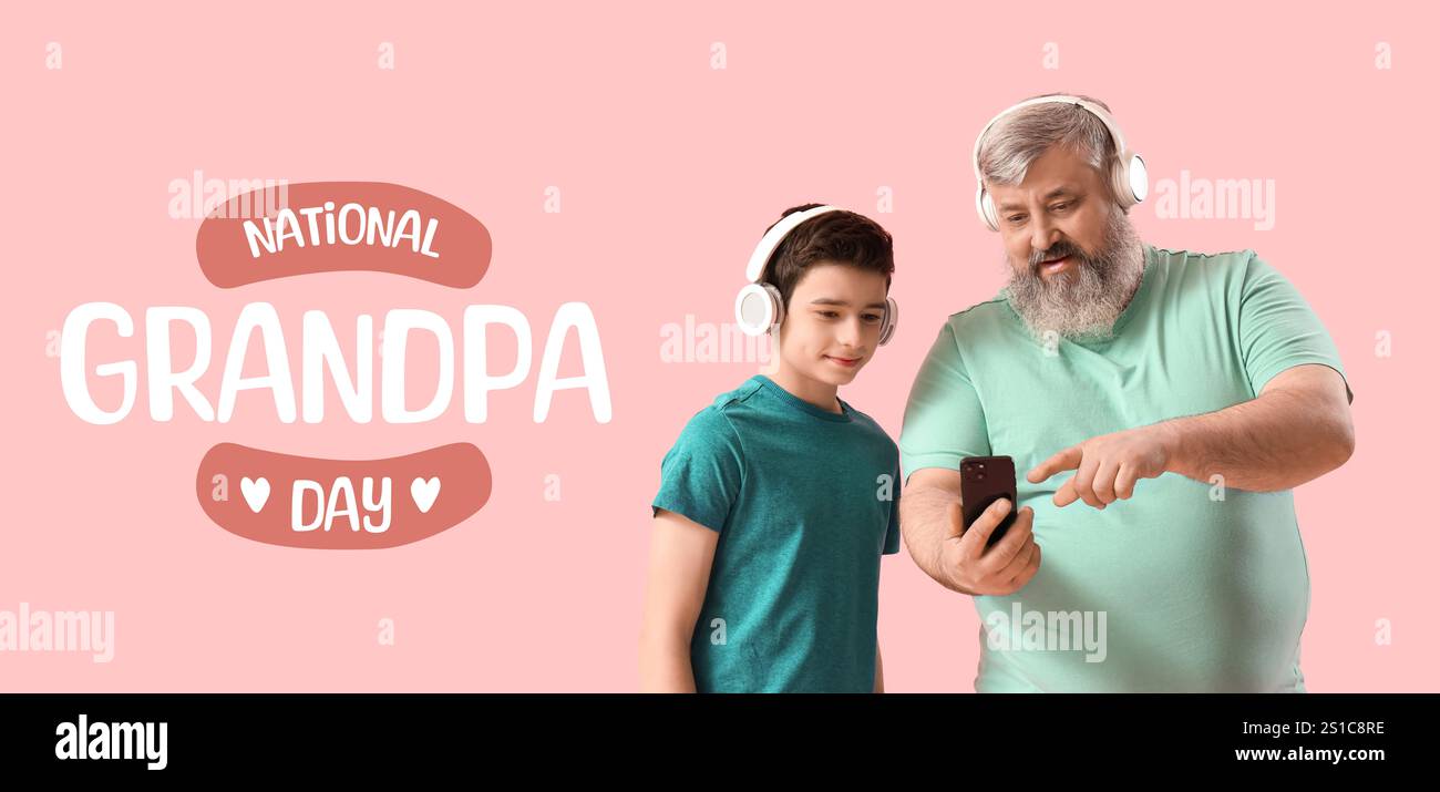 Banner for National Grandpa Day with grandfather and his grandson ...