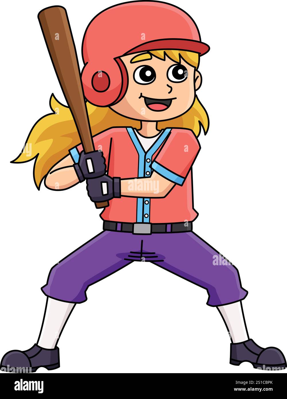 Female Baseball Batter Cartoon Colored Clipart Stock Vector Image & Art ...