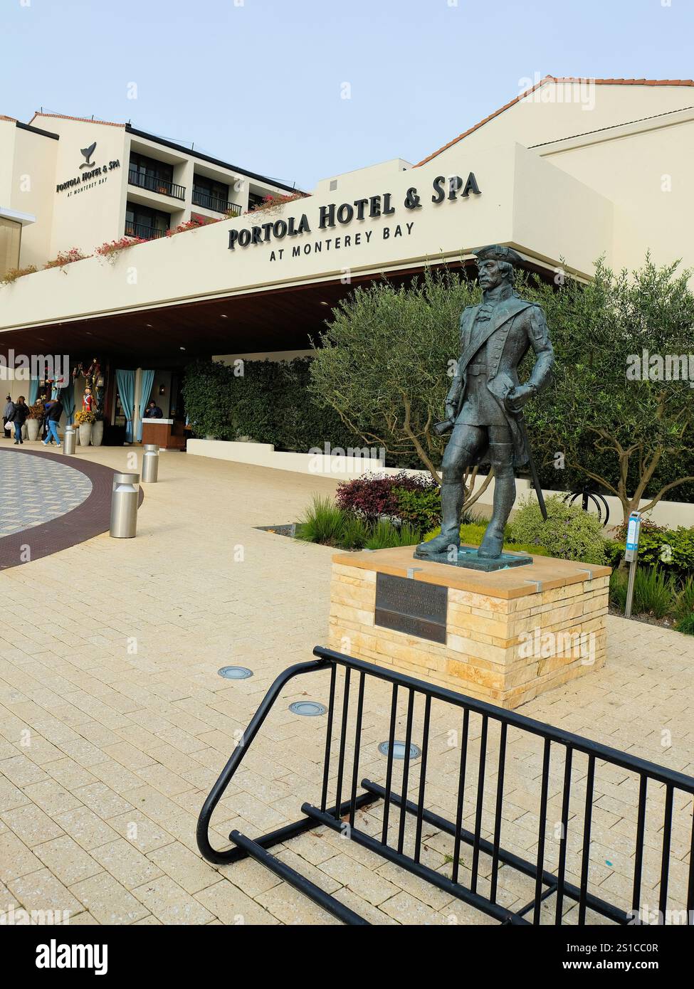 Statue of Captain Gaspar de Portola in front of the Portola Hotel & Spa ...