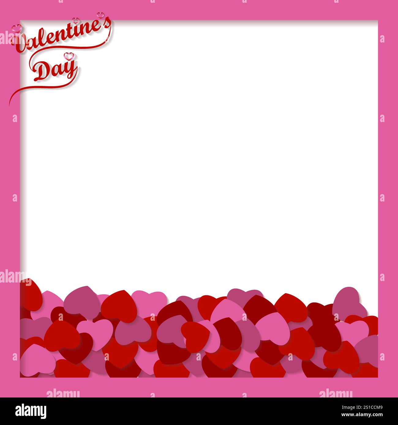 Valentine's Day. Square template design with pink frame, pink and red ...