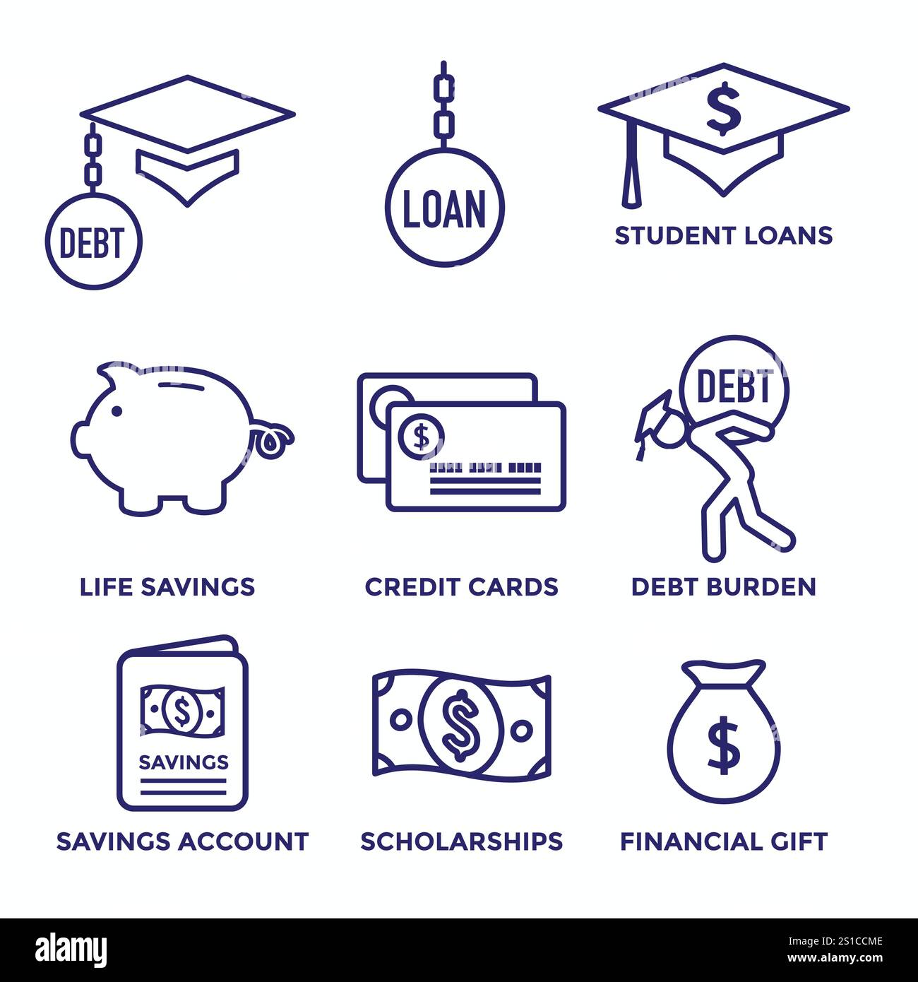 Student Loan Debt Forgiveness Icon Set with Debt Burden Images Stock ...