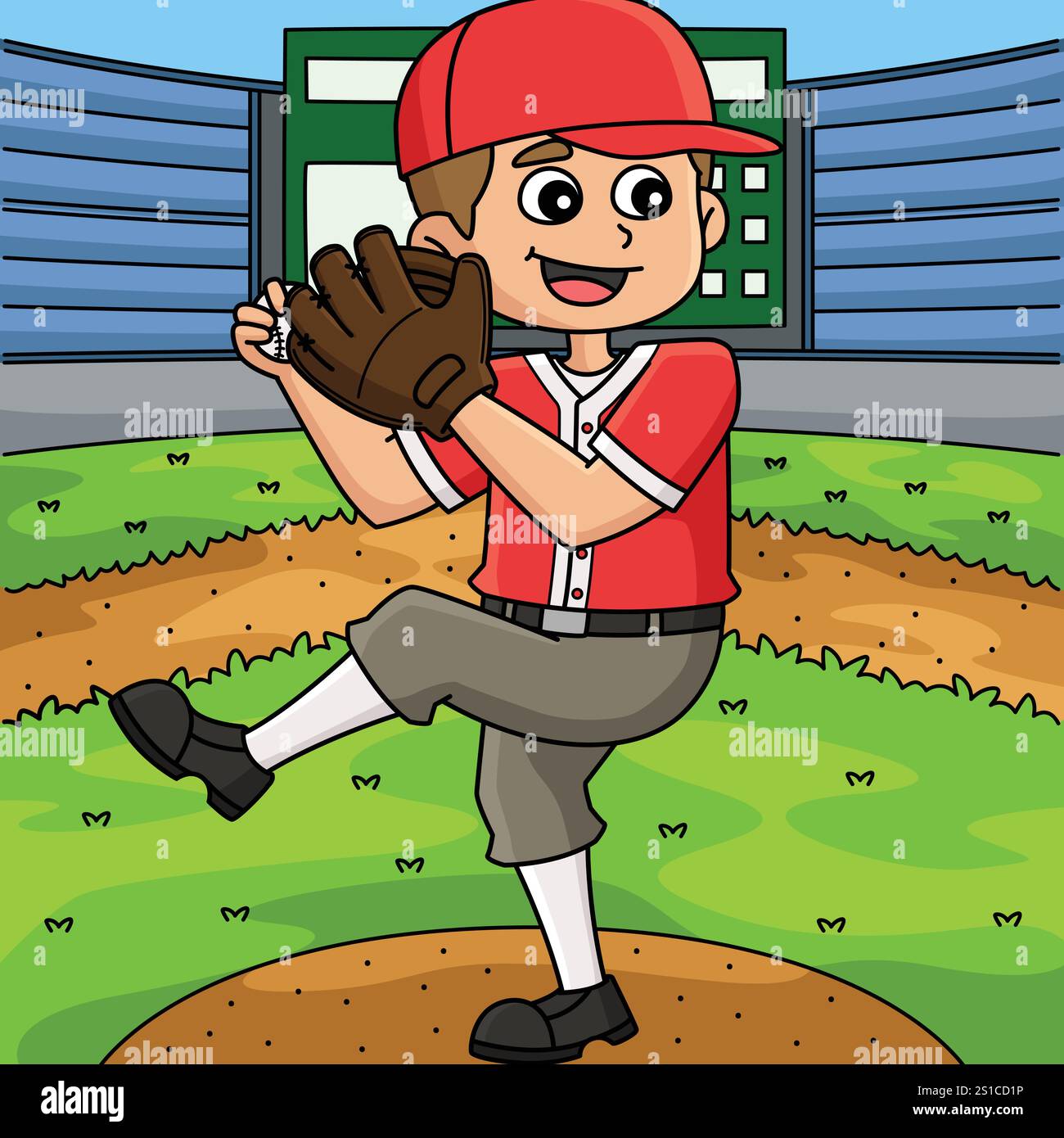 Baseball Pitcher Colored Cartoon Illustration Stock Vector Image & Art ...