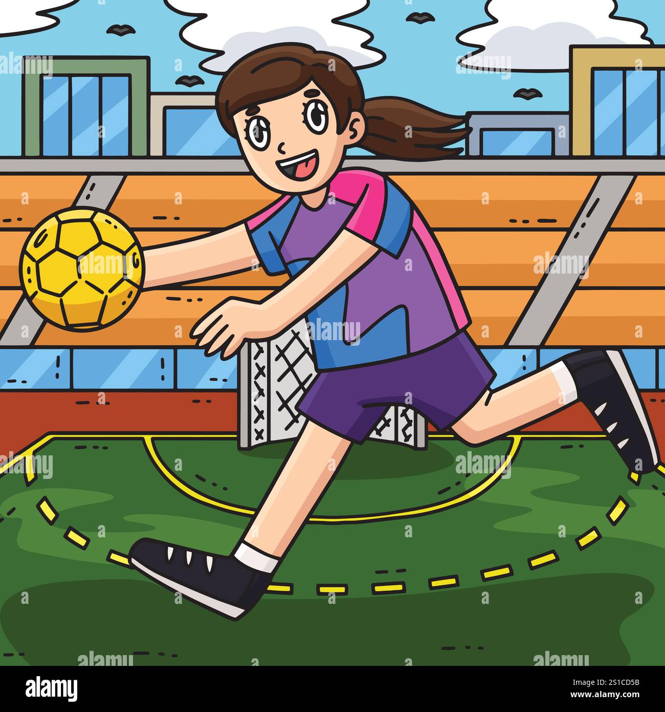 Female Handball Player Running with Ball Colored Stock Vector Image ...