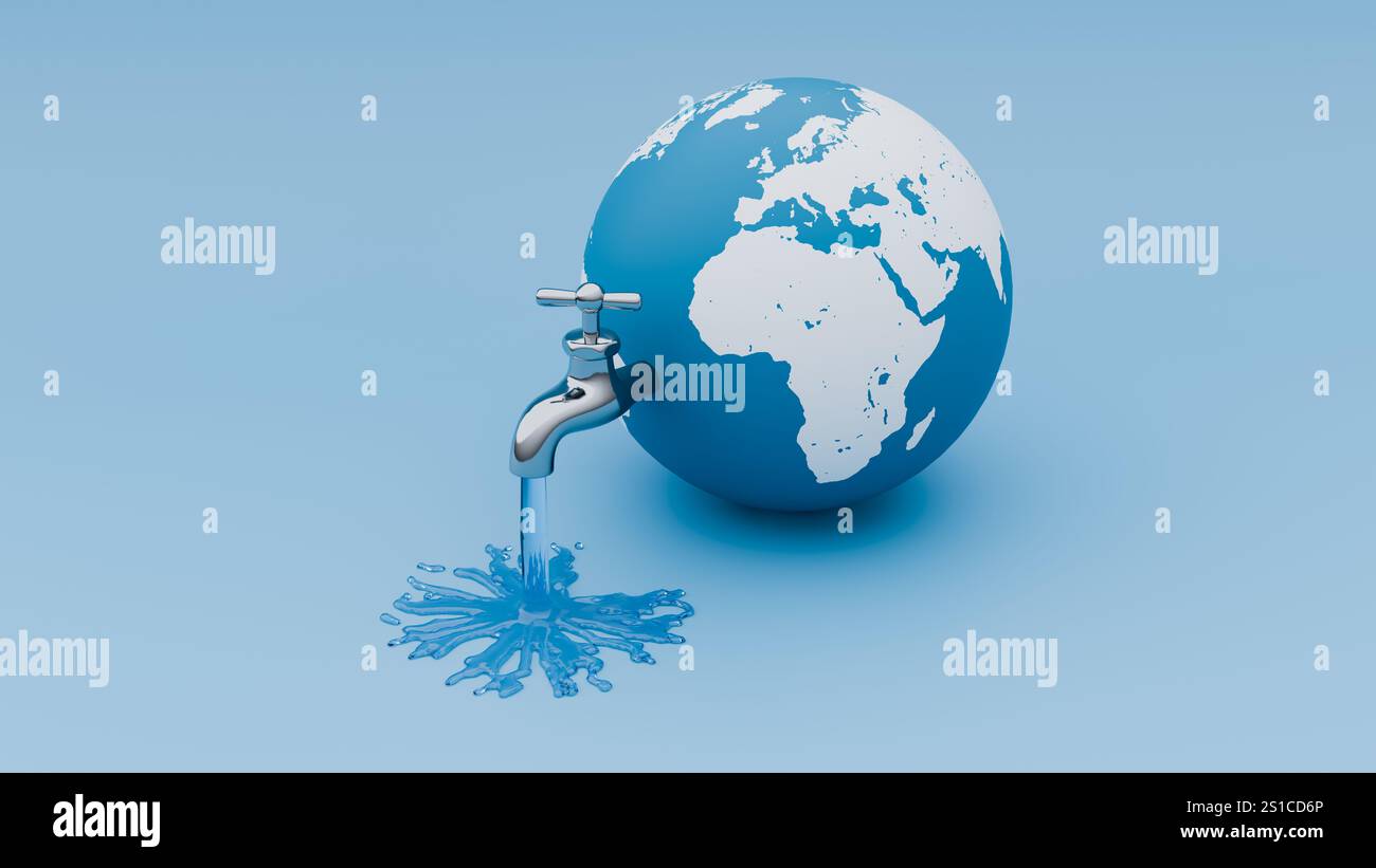 World Water Day concept background with water coming out of a tap on ...