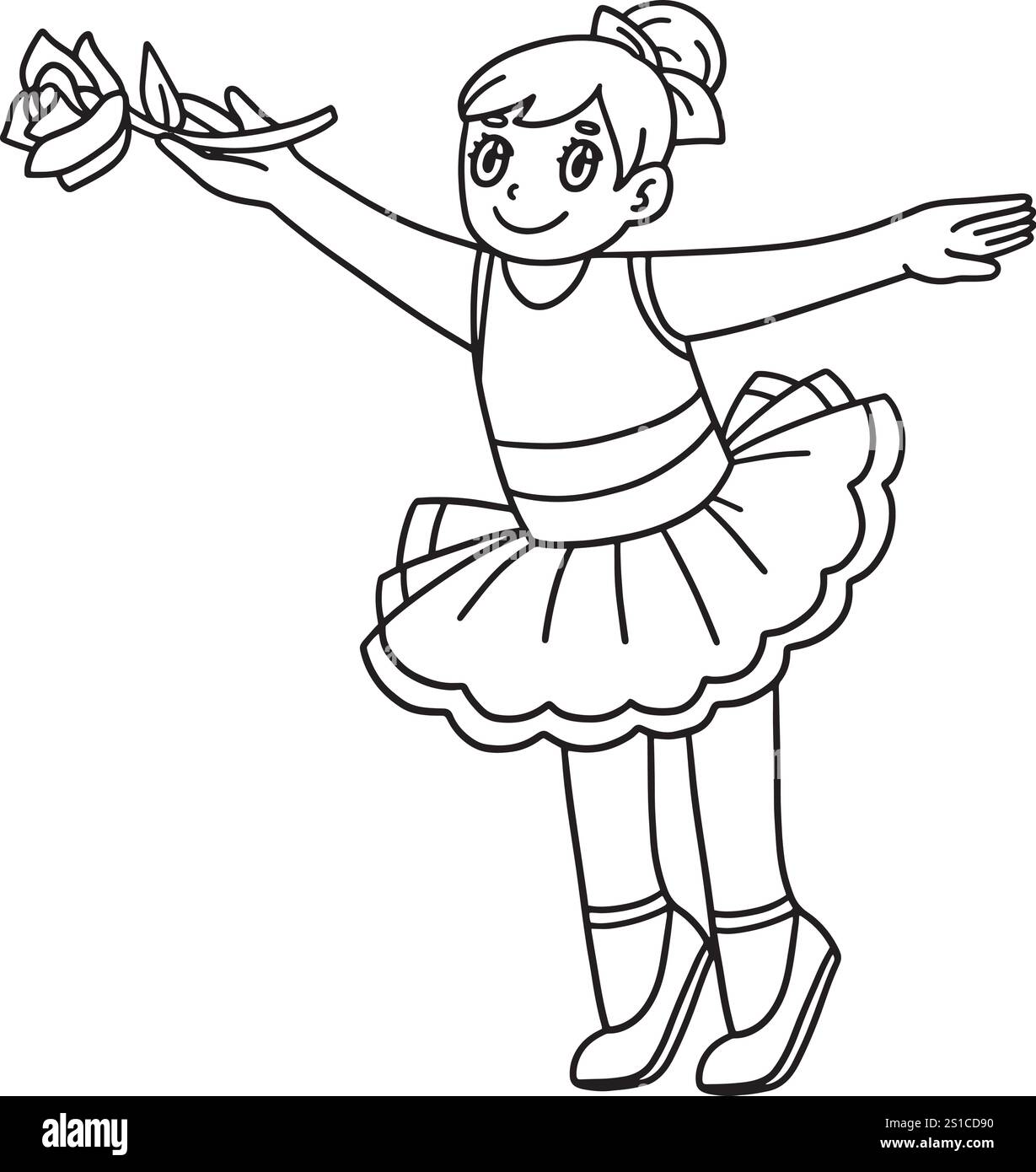 Ballerina Dancing with Flower Isolated Coloring Stock Vector Image ...