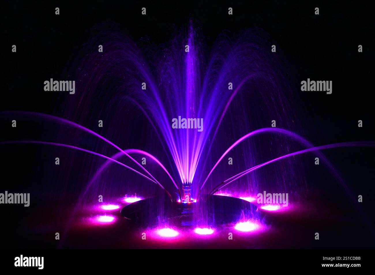 Floating fountain in neon purple blue, large detailed colorful ...