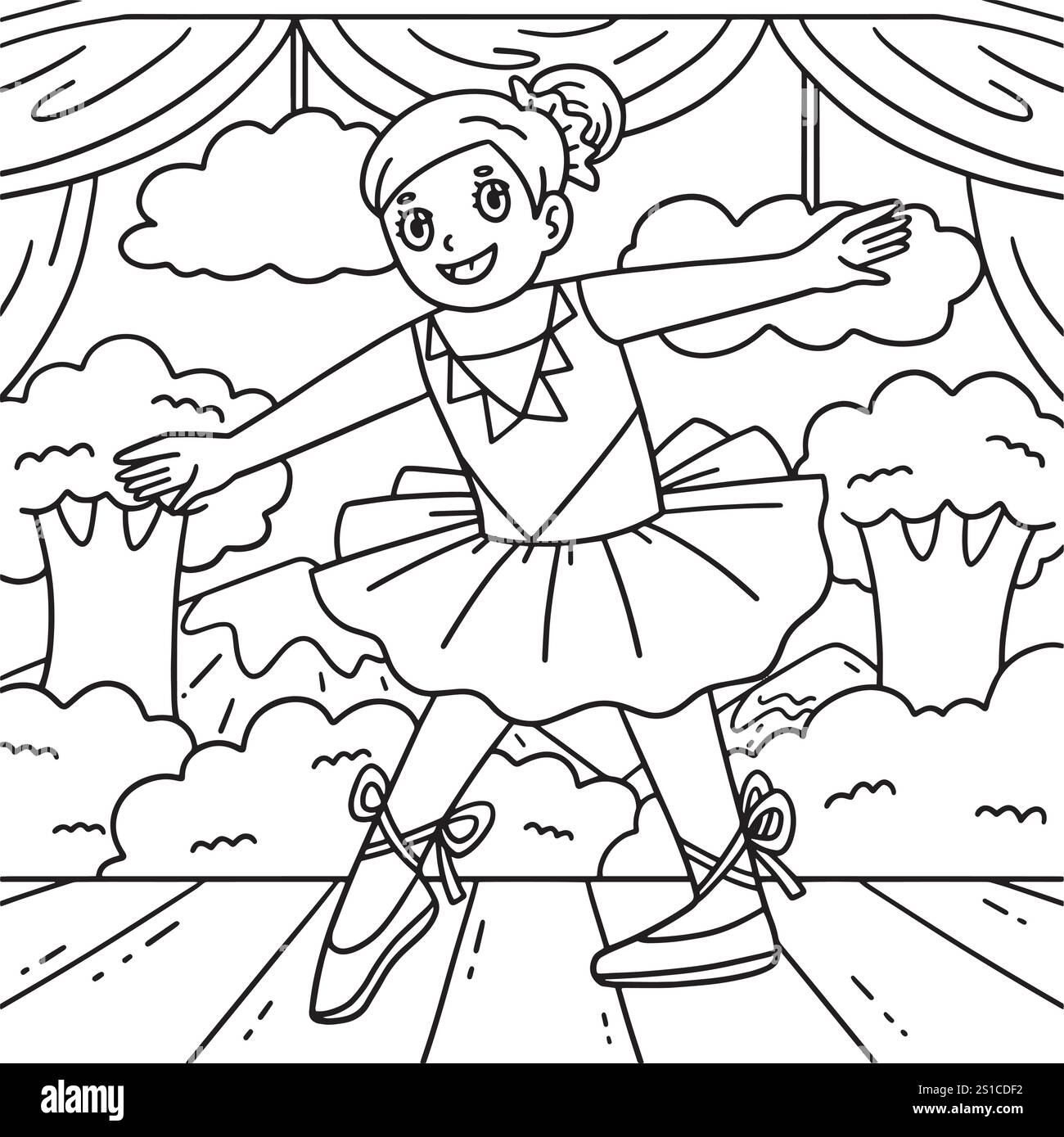 Ballerina doing a Tendu Coloring Page for Kids Stock Vector Image & Art ...