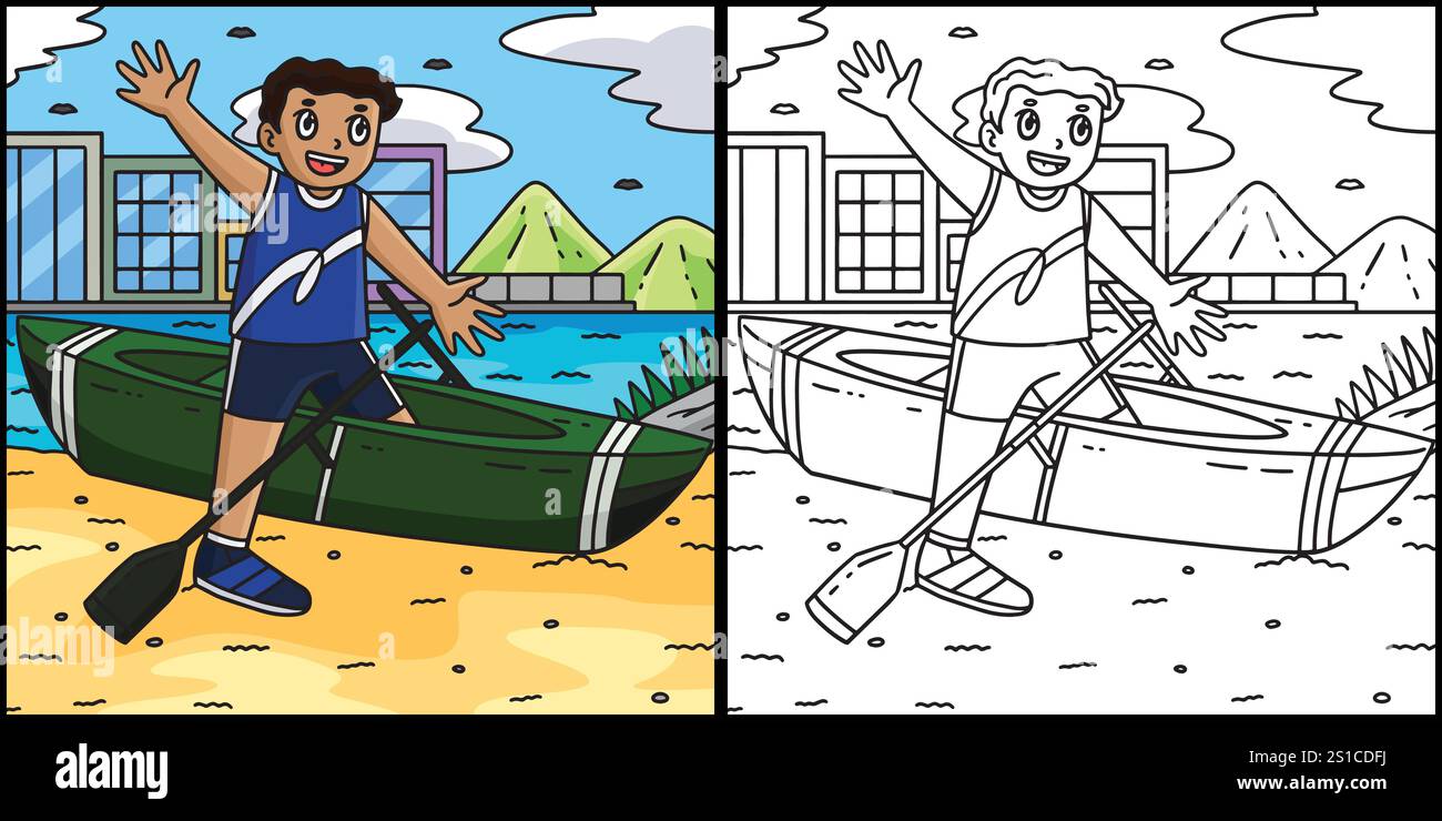 Rowing Oarsman Going in Boat Coloring Illustration Stock Vector Image ...