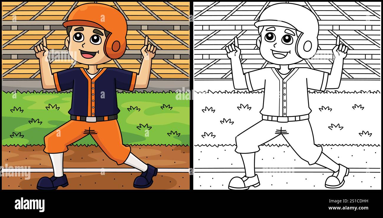 Baseball Player Celebration Coloring Illustration Stock Vector Image ...