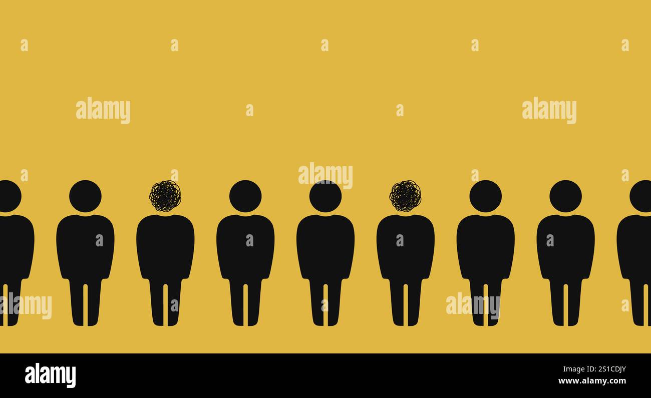 Silhouettes of people with head and messy ball instead of head ...