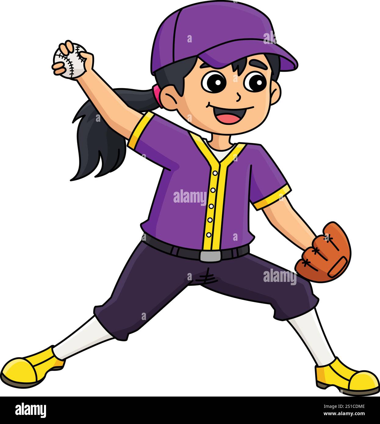 Female Baseball Pitcher Cartoon Colored Clipart Stock Vector Image ...