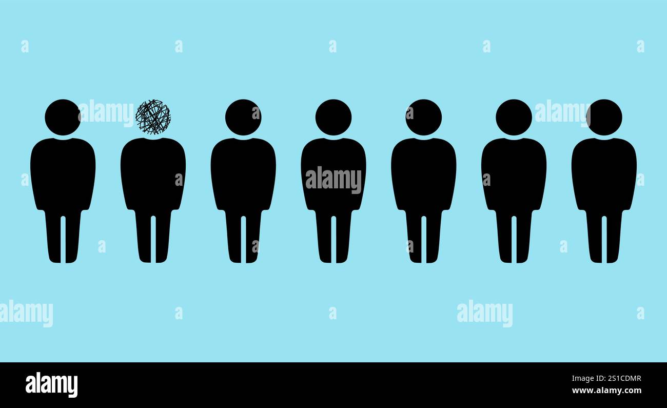 Silhouettes of people with head and messy ball instead of head ...