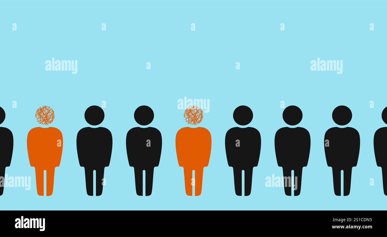 Silhouettes of people with head and messy ball instead of head ...