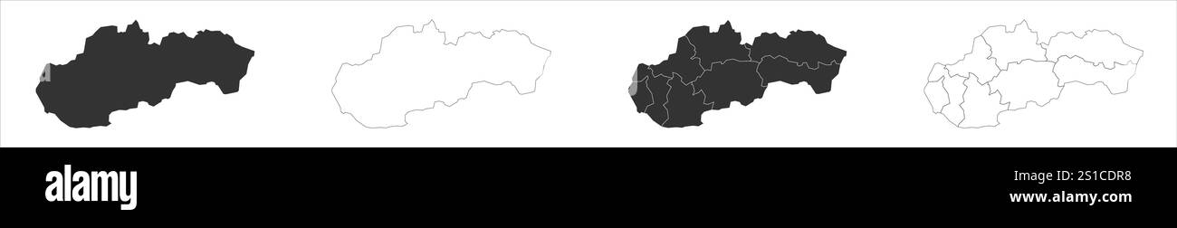 Slovakia set of three maps - solid map, outline map and map ...