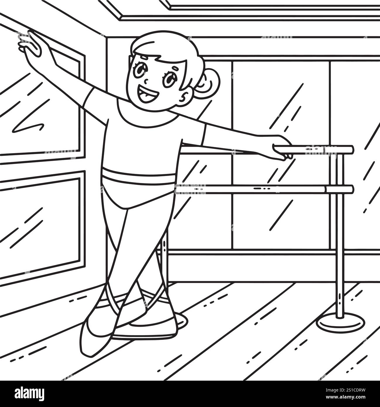 Ballerina Practicing with Ballet Bar Coloring Page Stock Vector Image ...