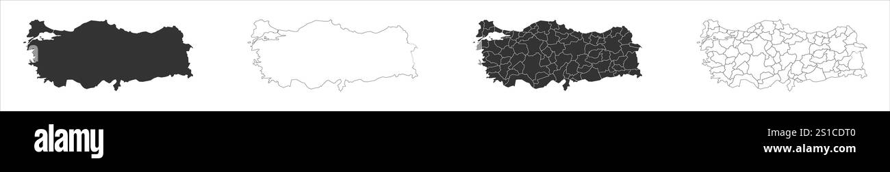 Turkey set of three maps - solid map, outline map and map highlighting ...