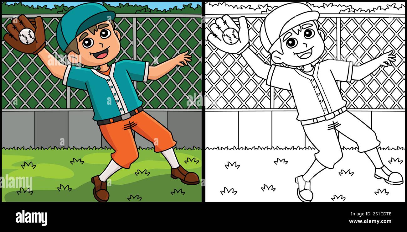 Baseball Outfielder Catching the Ball Illustration Stock Vector Image ...